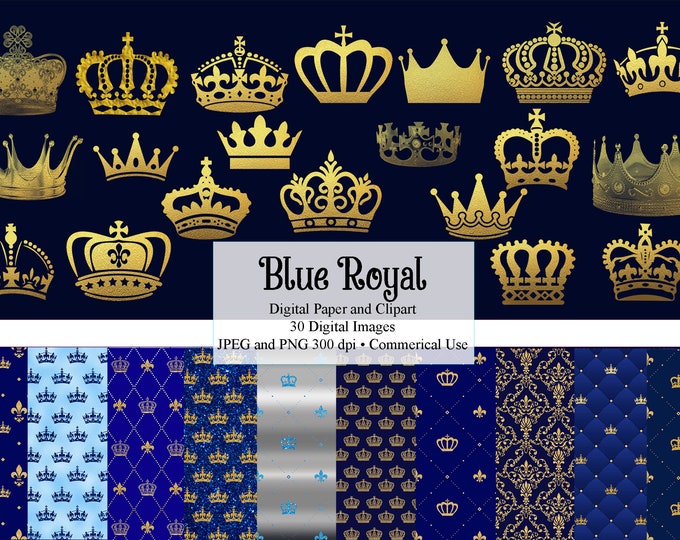 Royalty Gold Crown Clipart and Digital Paper, Backgrounds and Overlays ...