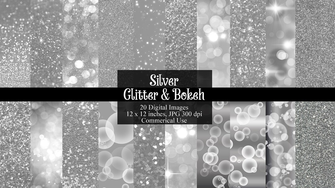 Silver Glitter and Bokeh Lights Digital Papers, Shimmer, Printable ...