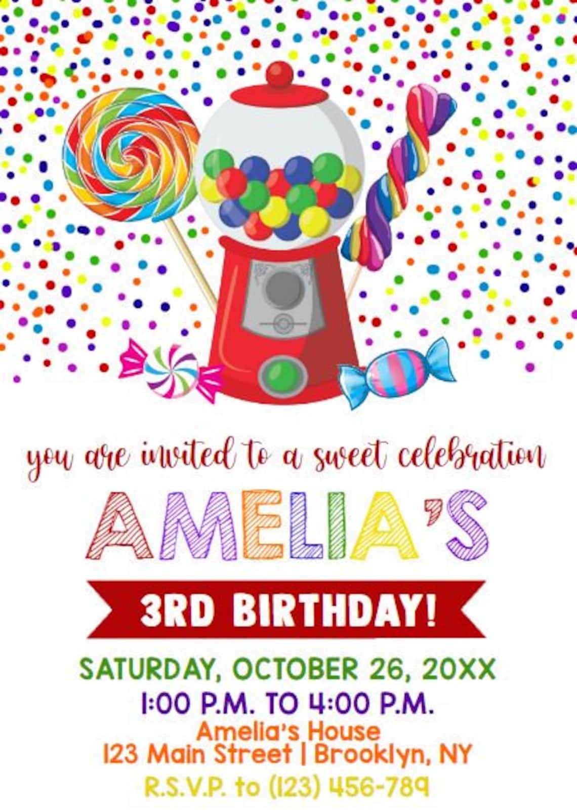 Candy Theme Birthday Invitation Candyland Birthday Digital | Etsy