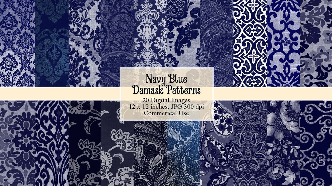 Damask Blue and White Digital Paper, Glitter, Foil, INSTANT DOWNLOAD ...