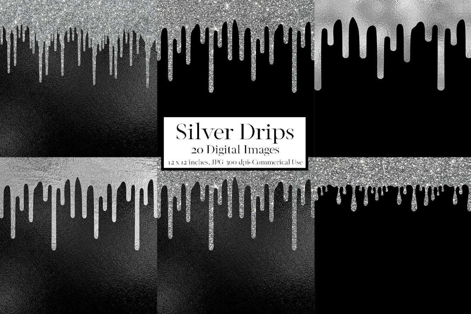 Silver Dripping Clipart Silver Glitter Foil and Sparkle - Etsy