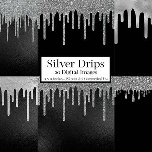 Silver Dripping Clipart, Silver Glitter, Foil and Sparkle Drips Like ...