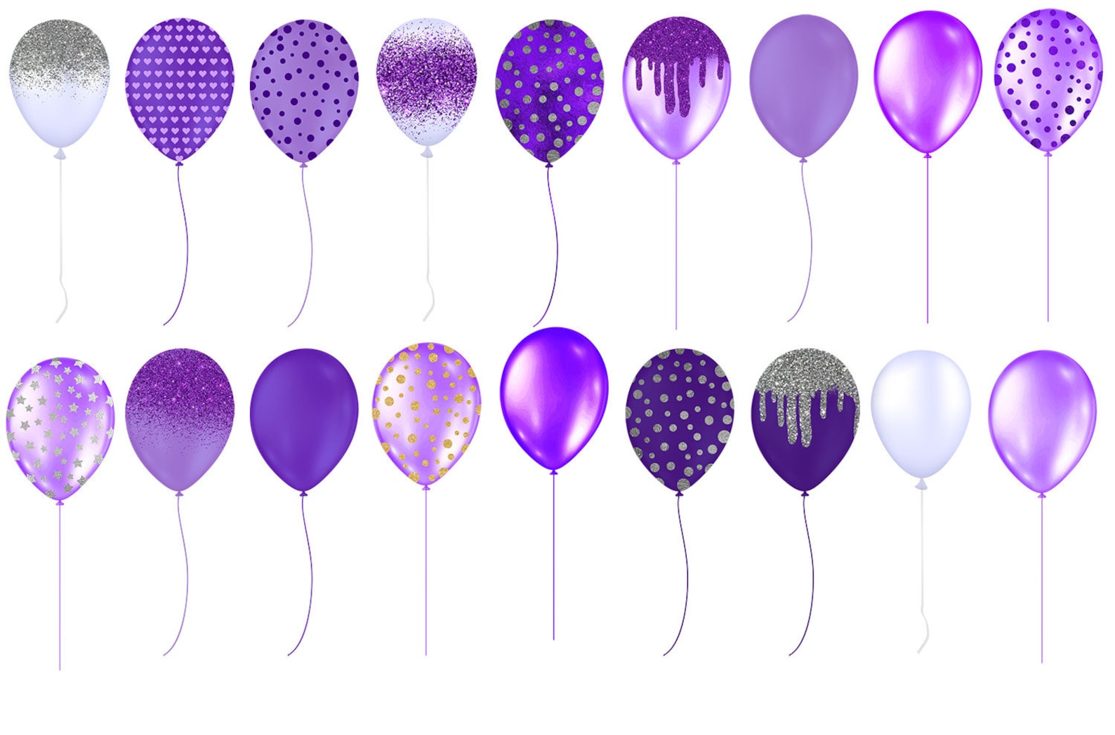 Purple Glitter Balloons Clipart Glitter Balloon Png Digital - Etsy