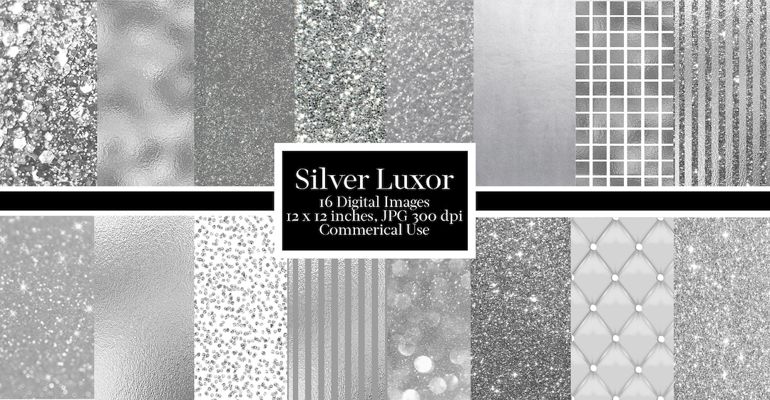 Silver Luxor Digital Paper, Seamless Silver Textures, Silver Glitter ...