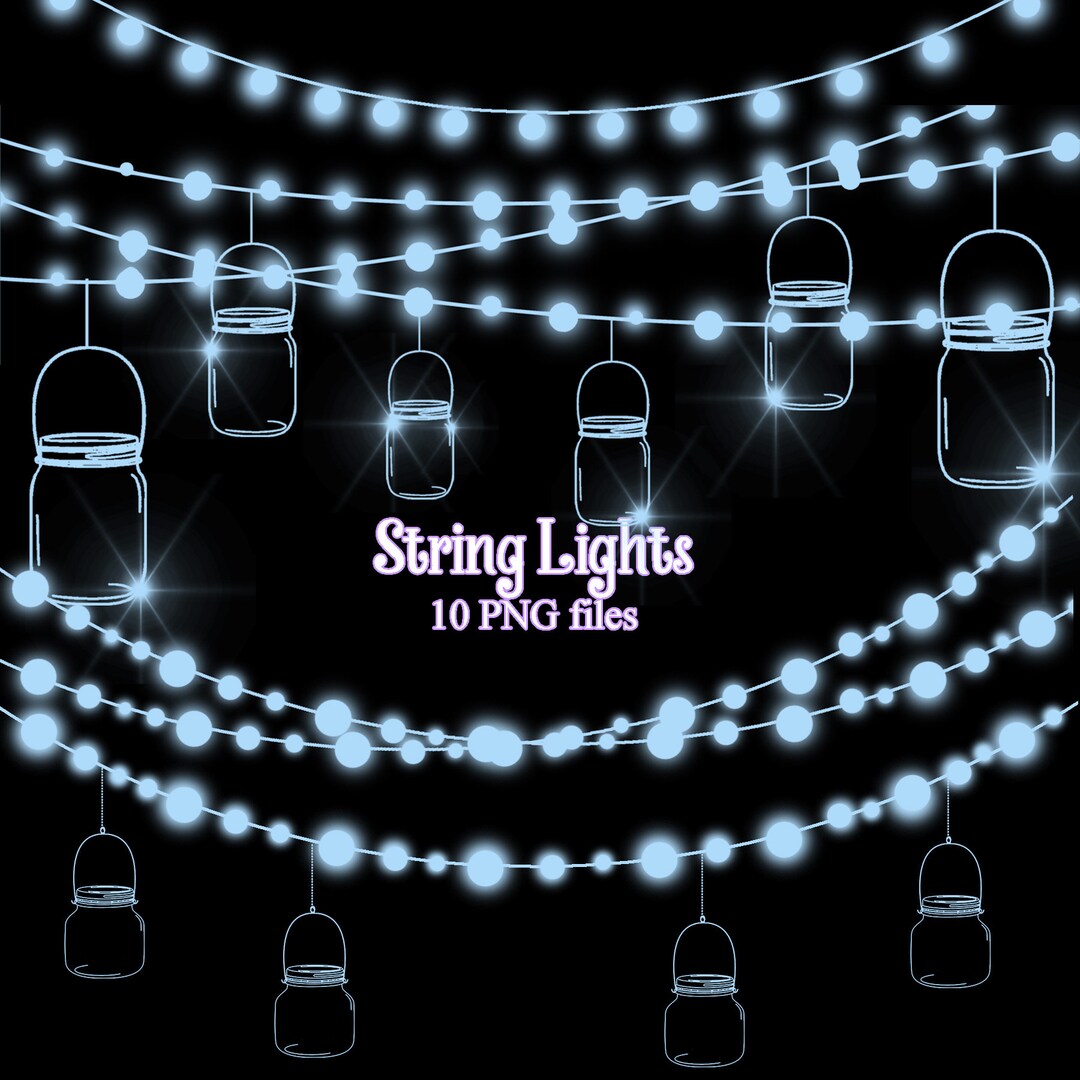 Light Blue Mason Jar Lights Clipart, Sparkle Fairy Lights Clip Art, PNG ...
