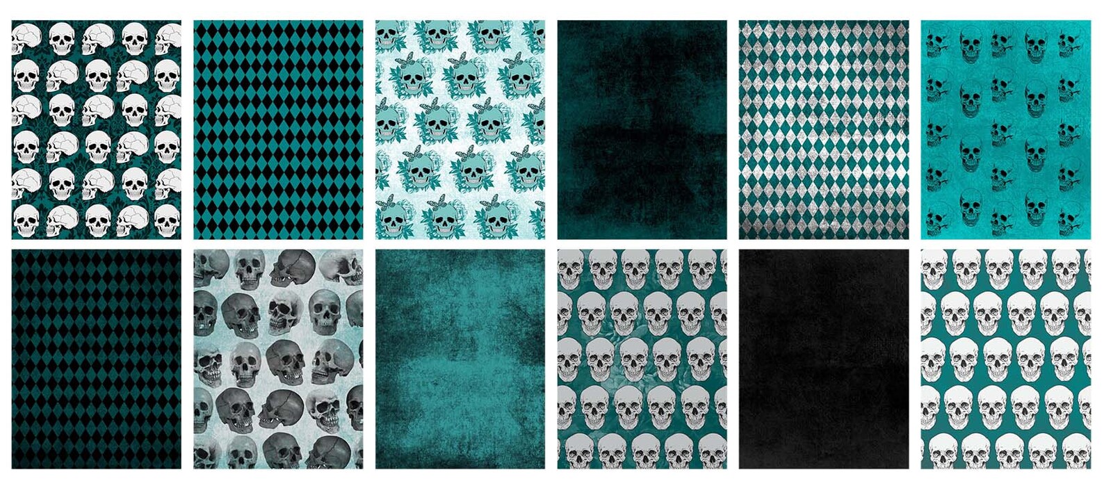 Gothic Teal Skulls Grunge Digital Paper Printable | Etsy