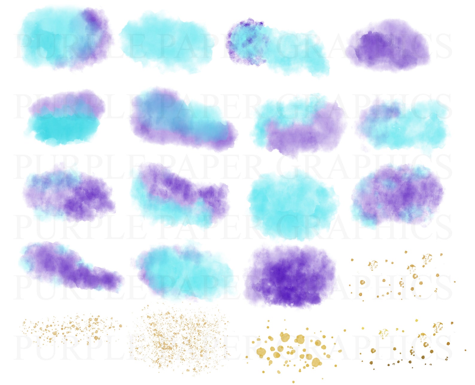 Watercolor Clipart Teal and Purple Watercolor Brush Clip Art - Etsy