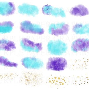 Watercolor Clipart, Teal and Purple Watercolor Brush Clip Art, Splashes ...