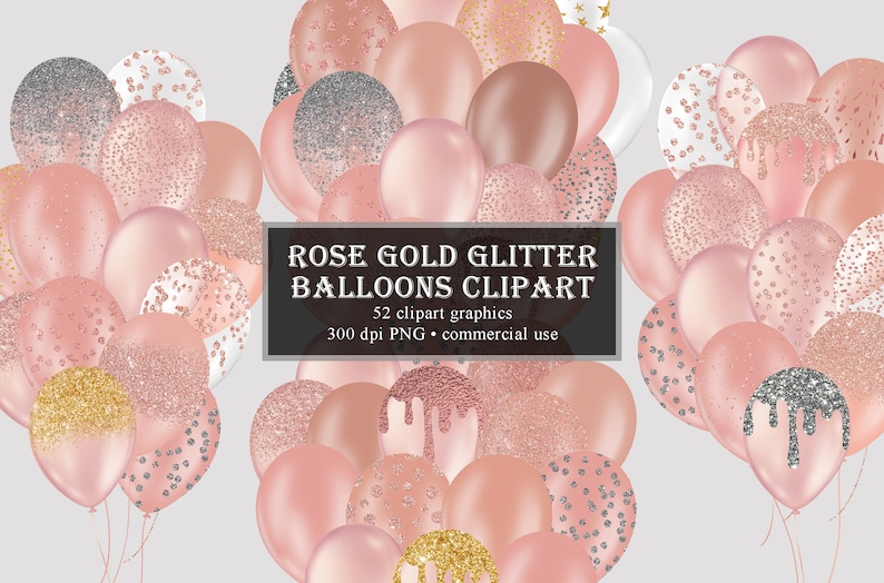Rose Gold Balloons Clipart Glitter Balloon PNG Digital - Etsy