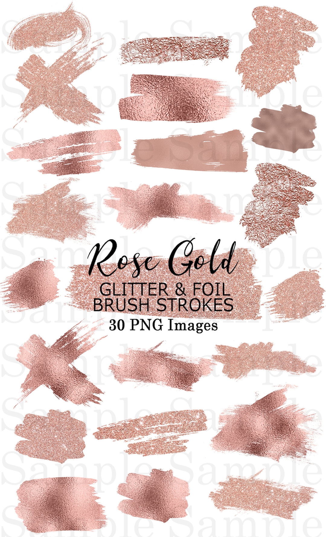 Rose Gold Foil and Glitter Brush Strokes Clip Art #40 Hand Painted ...