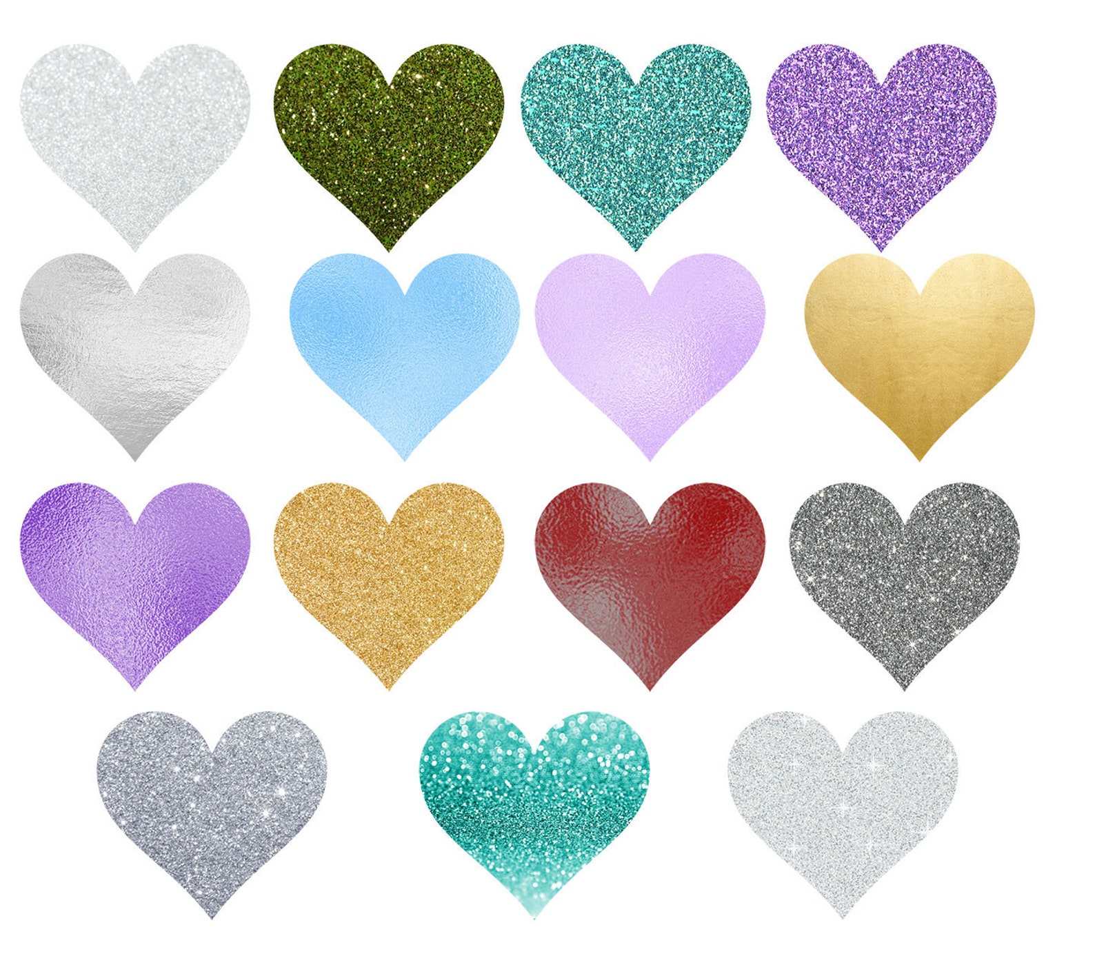 Hearts Glitter and Foil Clipart Glitter Heart Clip Art - Etsy