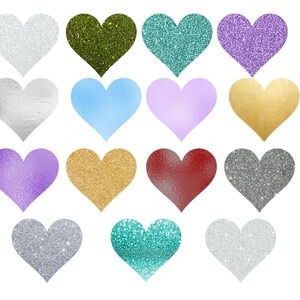 Hearts Glitter and Foil Clipart, Glitter Heart Clip Art, Silver, Rose ...