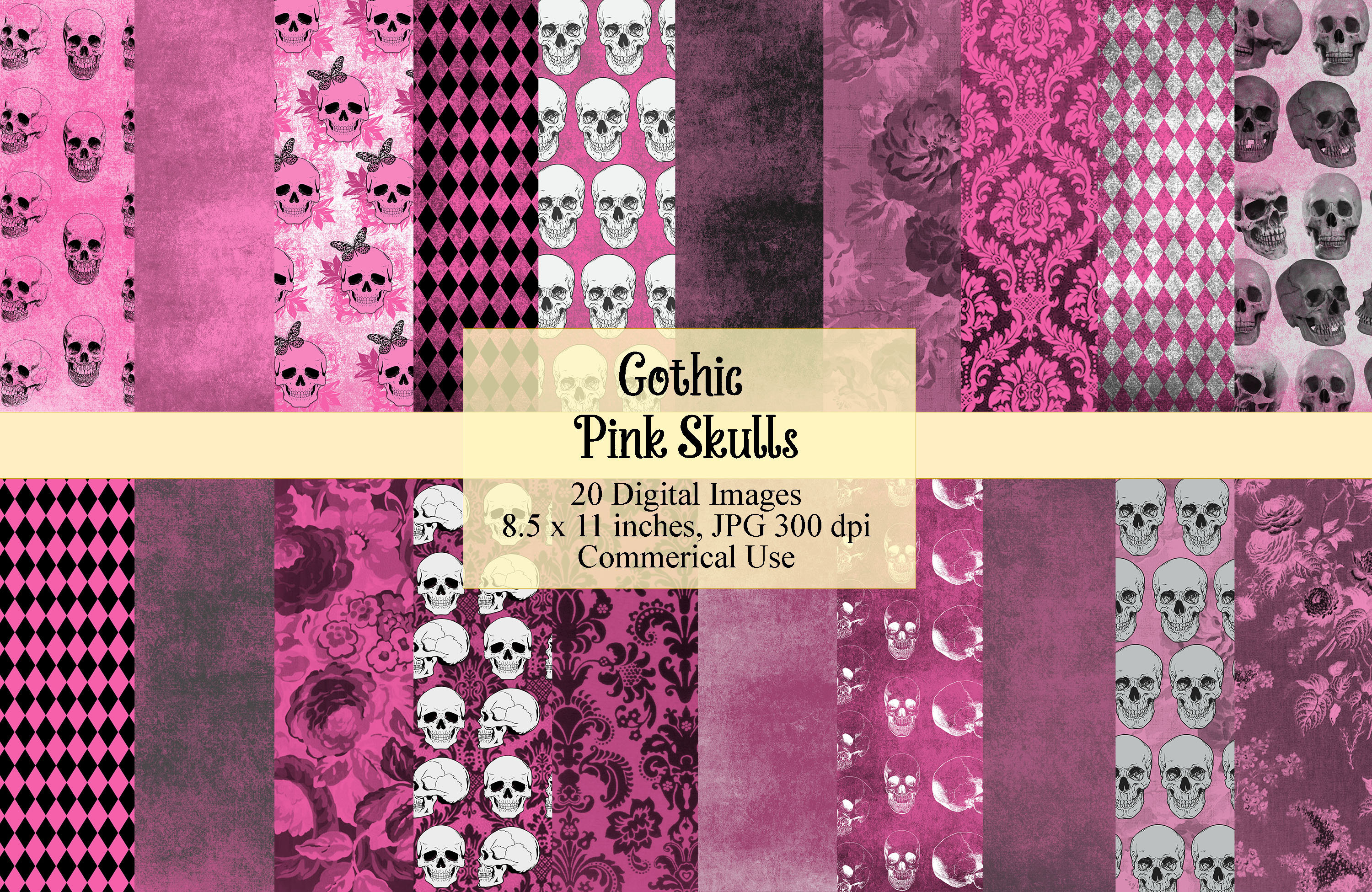Gothic Hot Pink Magenta Skulls, Grunge Gothic Skulls and Printable ...