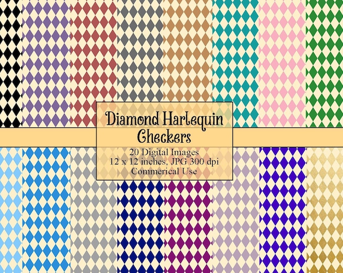 Harlequin Diamond Checkers Digital Paper, Printable Backgrounds for ...