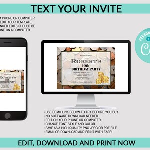 Money Birthday Invitation Coin Collector Theme Party Digital INSTANT ...