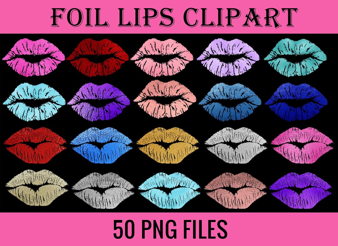 Lips Clipart, Kisses, Foil, Lips Clip Art, Custom, Rose Gold, Pink ...