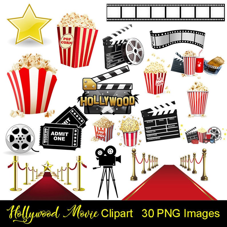 Hollywood Movie Night Digital Clipart INSTANT DOWNLOAD - Etsy