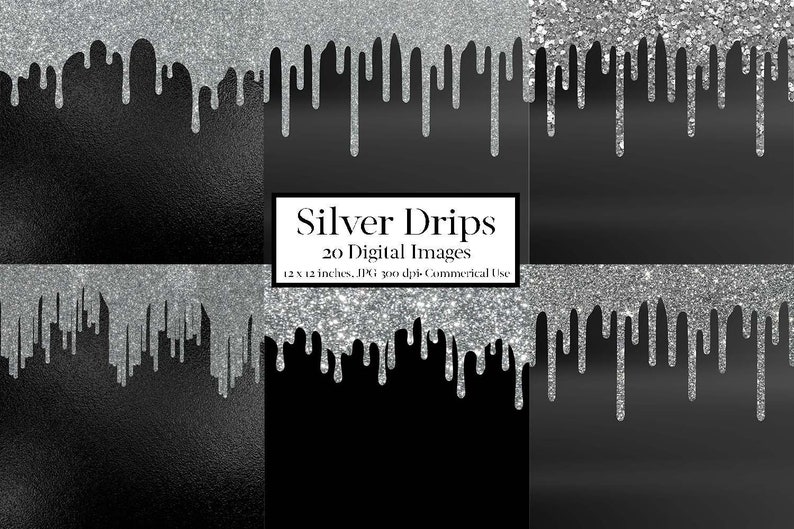 Silver Dripping Clipart Silver Glitter Foil and Sparkle - Etsy