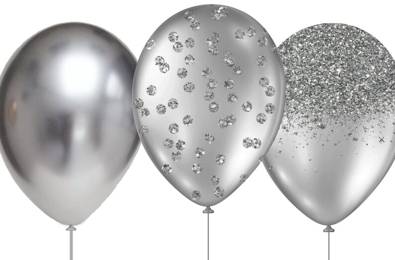 Mint Glitter Balloons Clipart Pastel Green And Silver Glitter Etsy