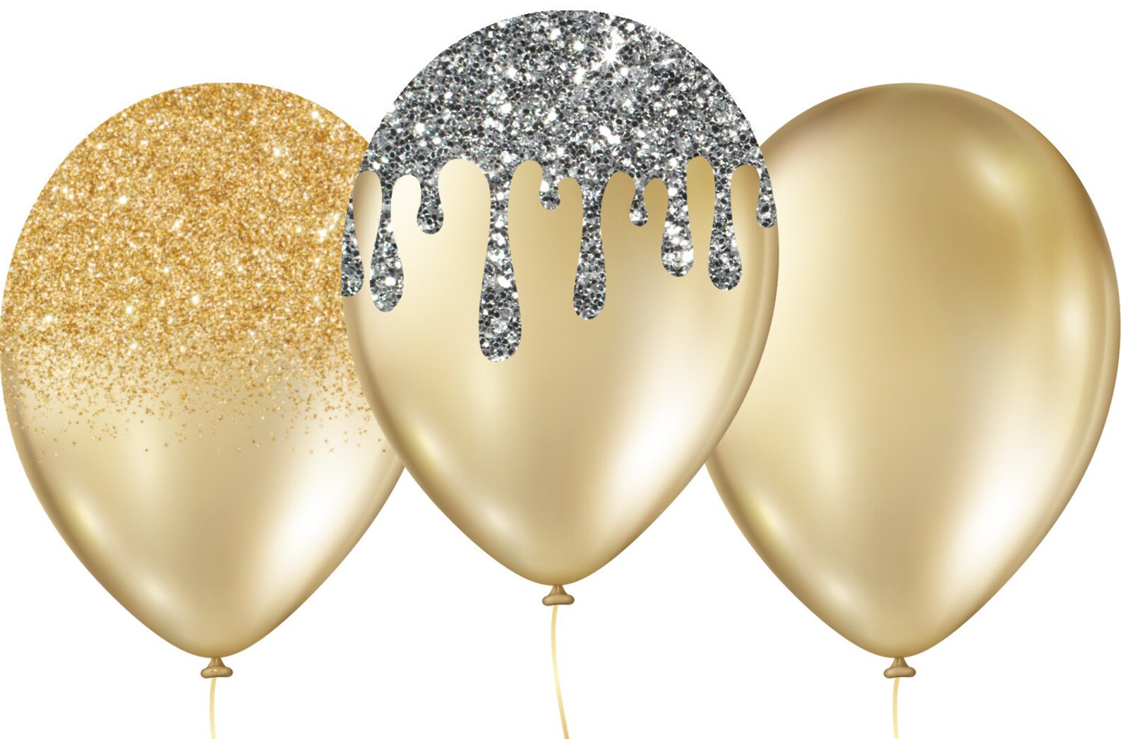 White Silver Gold Balloons Clipart Glitter Balloon PNG - Etsy Canada