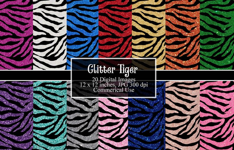 Glitter Tiger Safari Animal Print Digital Paper Printable - Etsy