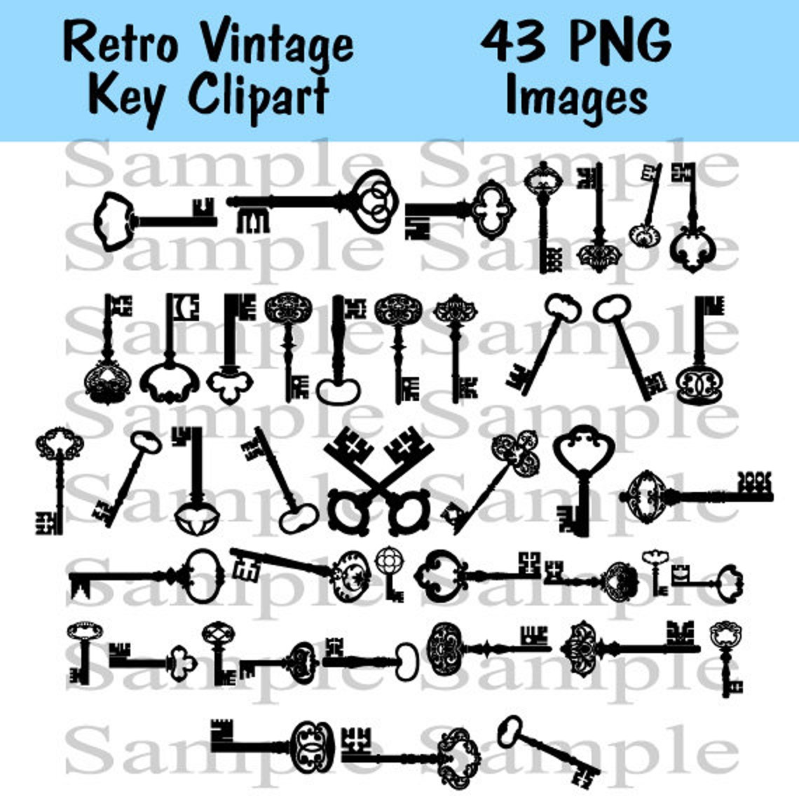 Retro Vintage Keys Clipart , INSTANT DOWNLOAD, Antique Keys Clip Art ...