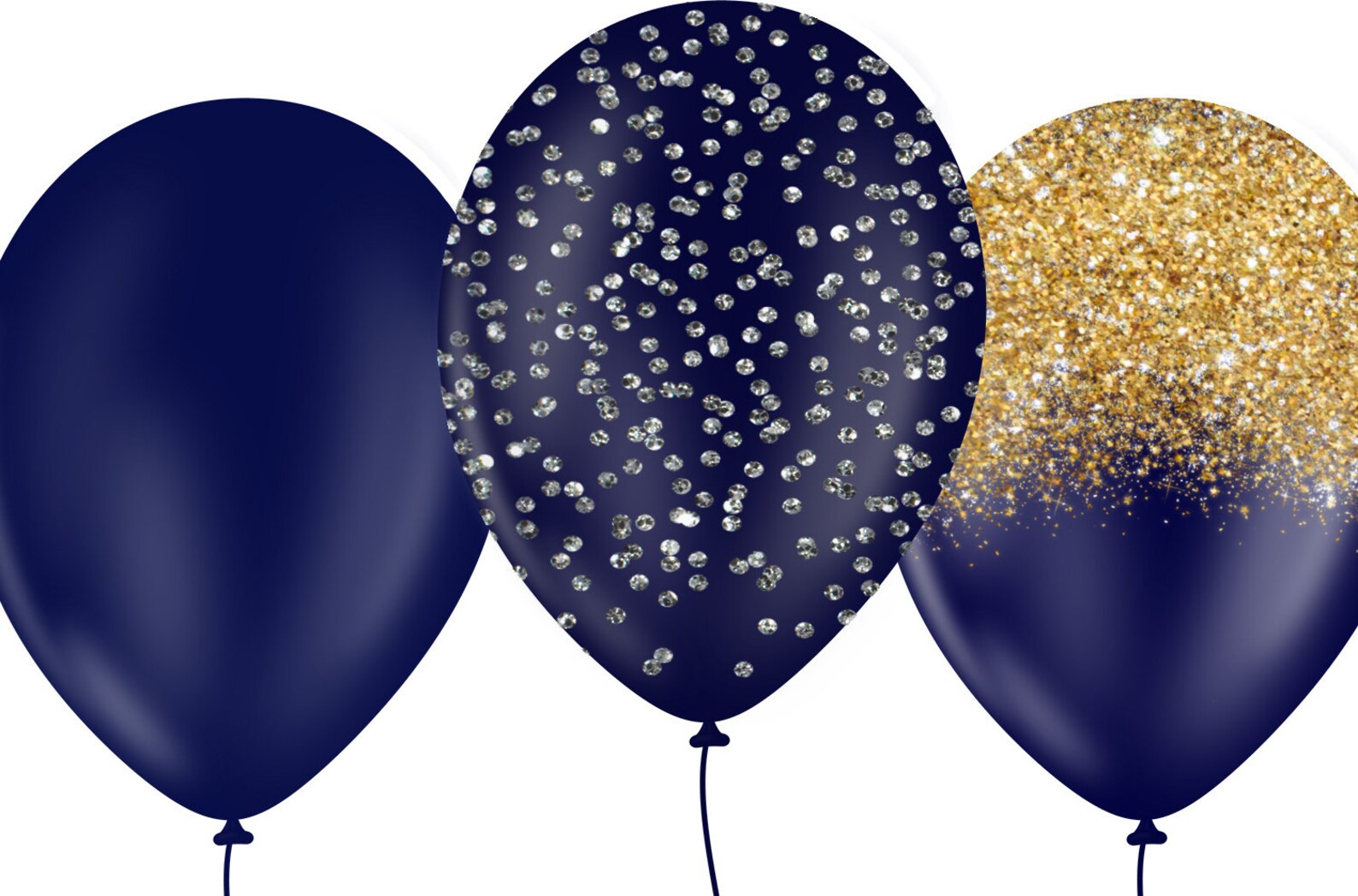 Blush Pink and Navy Blue Balloons Clipart, Glitter Balloon PNG Digital ...