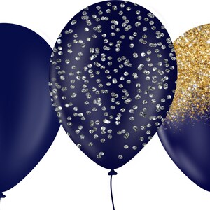 Blush Pink and Navy Blue Balloons Clipart, Glitter Balloon PNG Digital ...