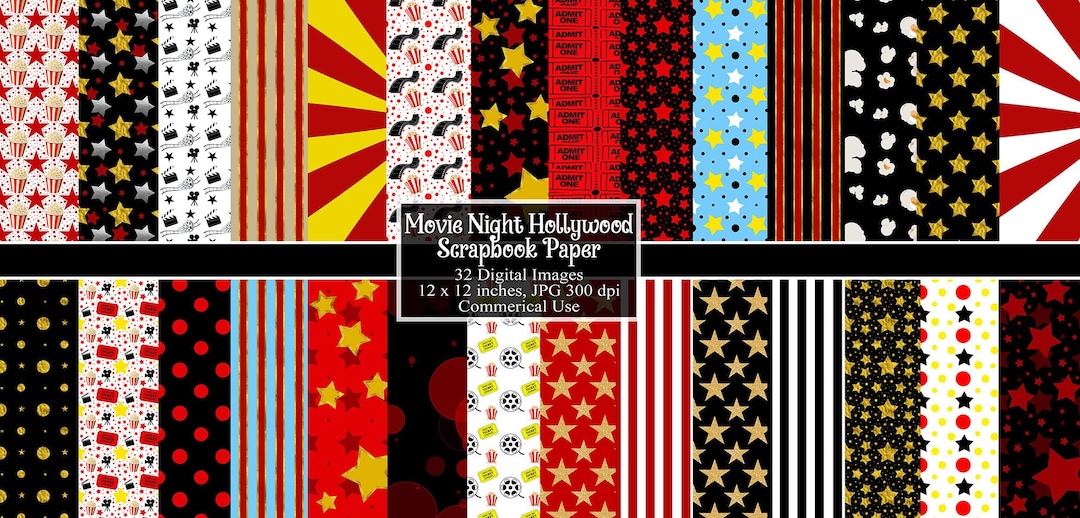 Hollywood Movie Night Seamless Digital Paper, Scrapbook Paper, INSTANT ...