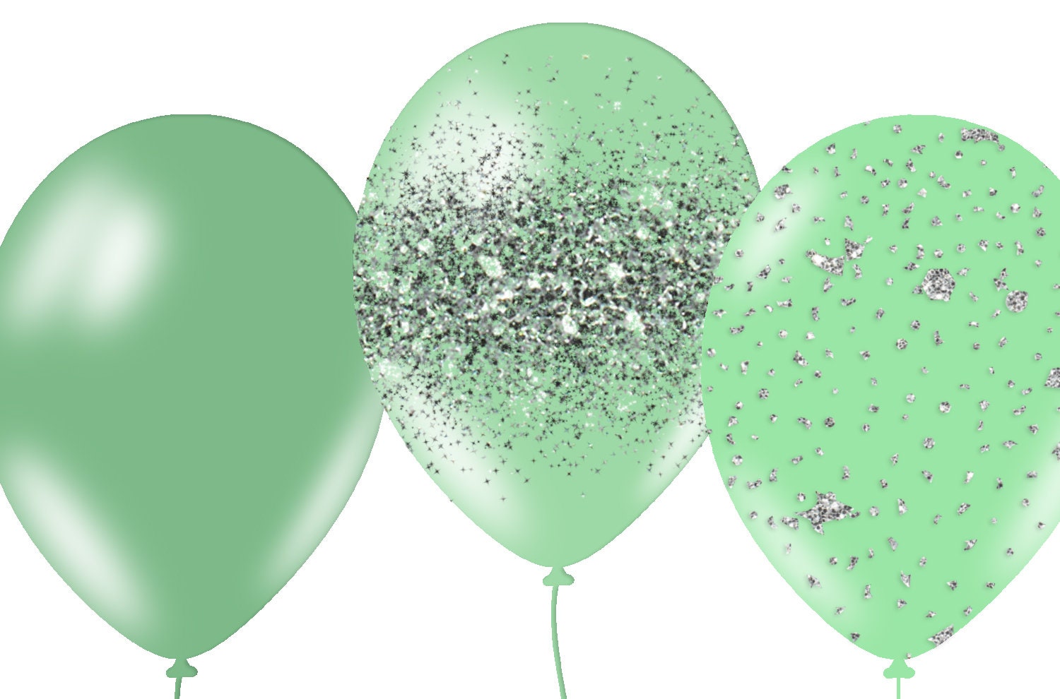 Mint Glitter Balloons Clipart Pastel Green and Silver Glitter - Etsy