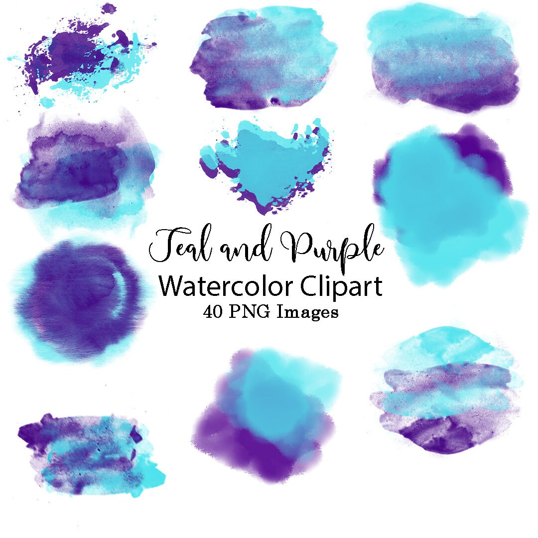 Watercolor Clipart #17, Teal and Purple Watercolor Brush Clip Art ...