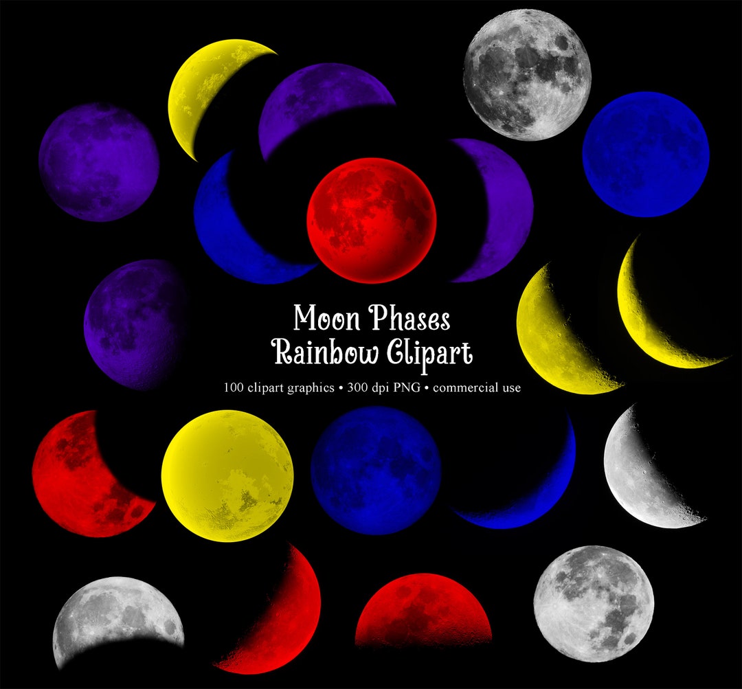 Moon Phases Clipart, Rainbow Colors Moon Clip Art Graphics Illustration ...