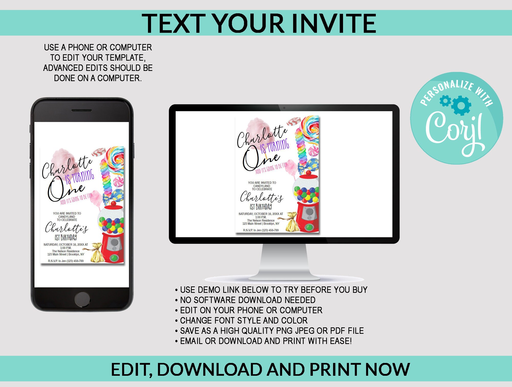 Candy Birthday Invitation Candyland Theme Invitation | Etsy