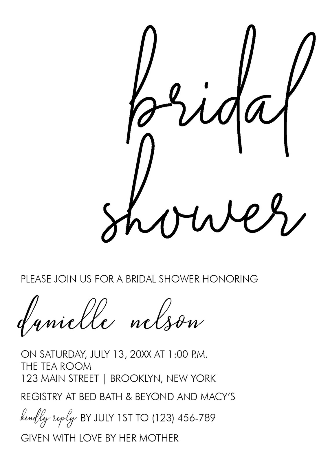 Simple Modern Bridal Shower Invitation 72 Printed Bridal - Etsy