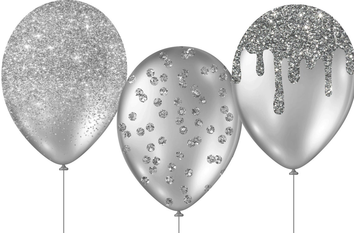 Purple and Silver Balloons Clipart Glitter Balloon PNG - Etsy