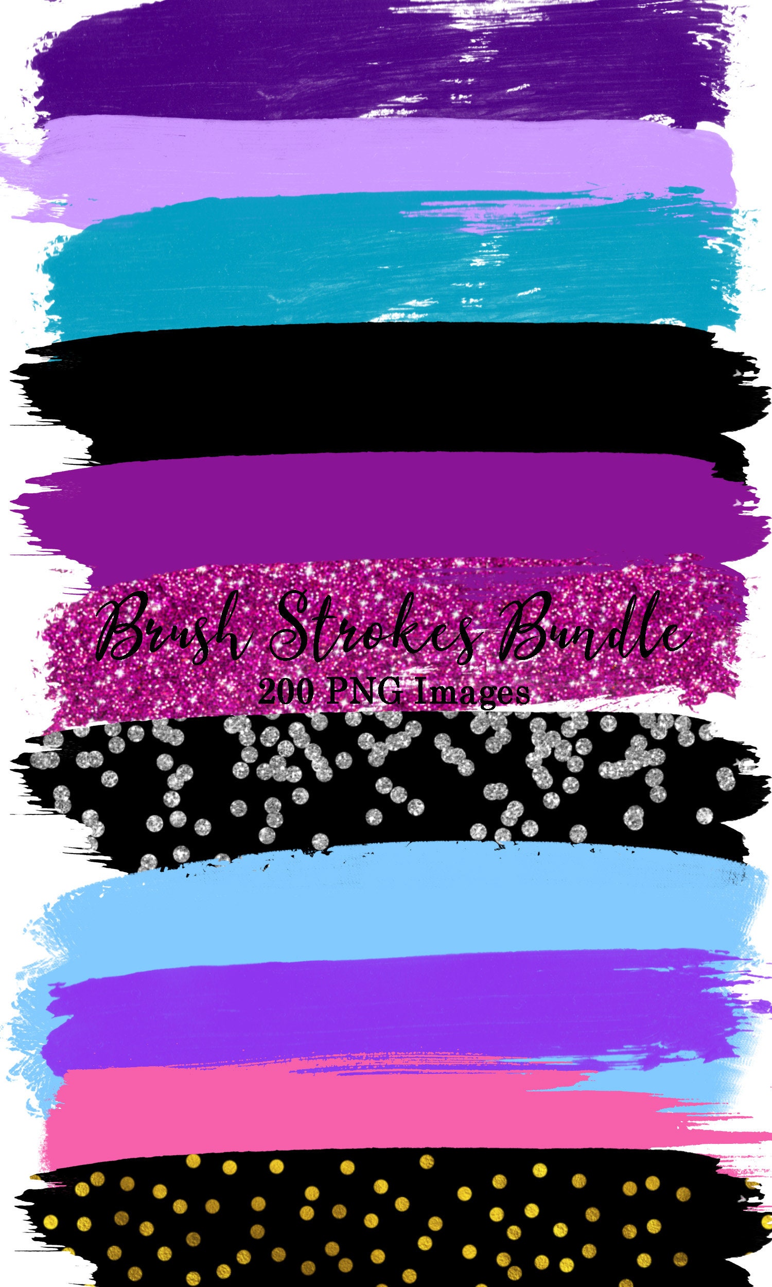 Brush Strokes Clip Art Bundle 200 PNG Images Foil Marble | Etsy