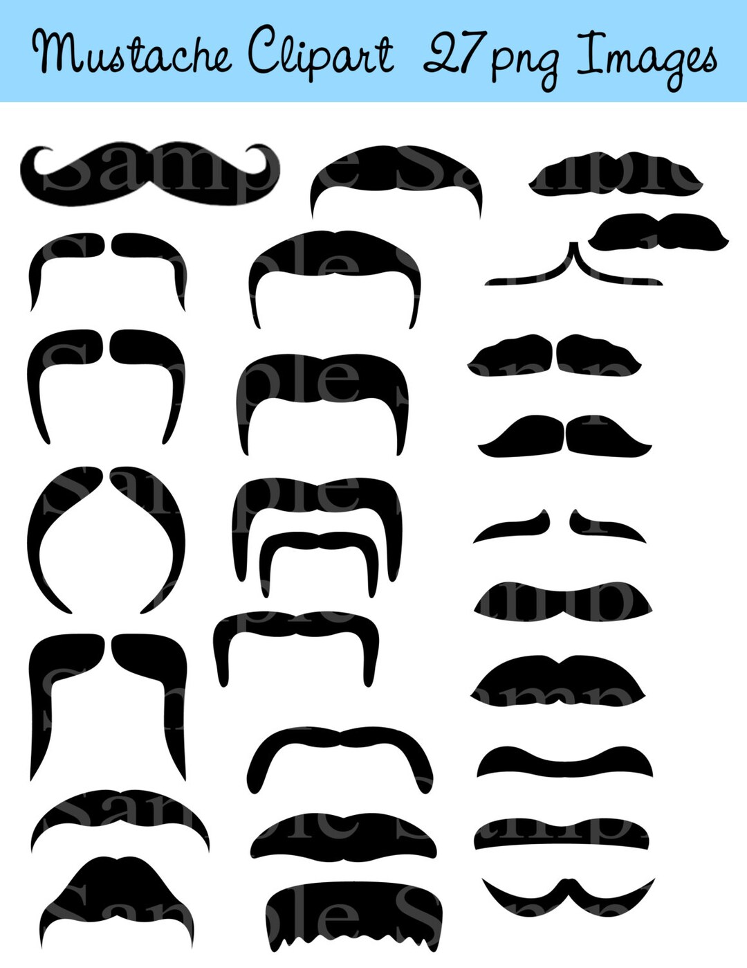 Mustaches Clip Art Set INSTANT DOWNLOAD Digital Elements for Cards and ...