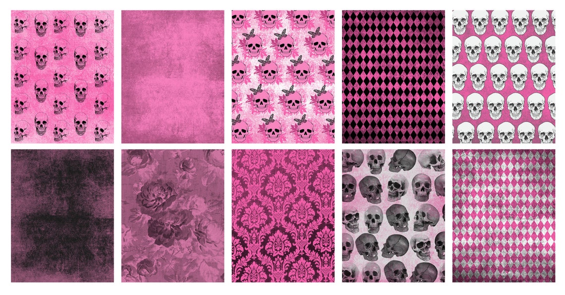 Gothic Hot Pink Magenta Skulls, Grunge Gothic Skulls and Printable ...