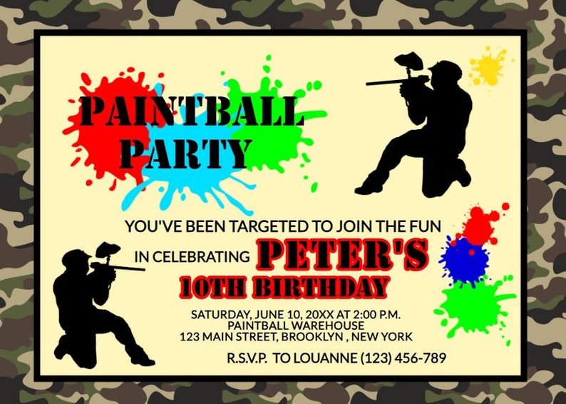 Paintball Party Birthday Invitation Digital INSTANT DOWNLOAD | Etsy