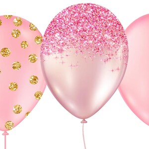Pink and Black Balloons Clipart, Glitter Balloon PNG Digital Overlays ...