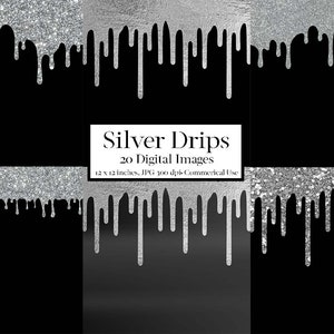 Silver Dripping Clipart, Silver Glitter, Foil and Sparkle Drips Like ...