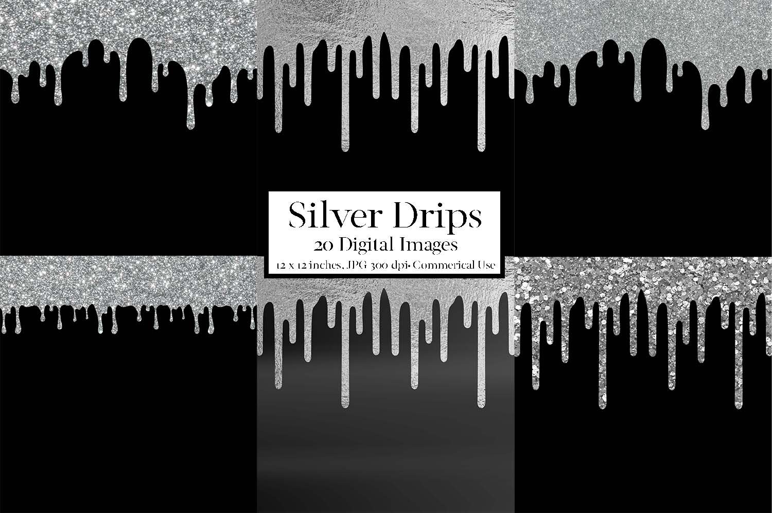 Silver Dripping Clipart Silver Glitter Foil and Sparkle - Etsy