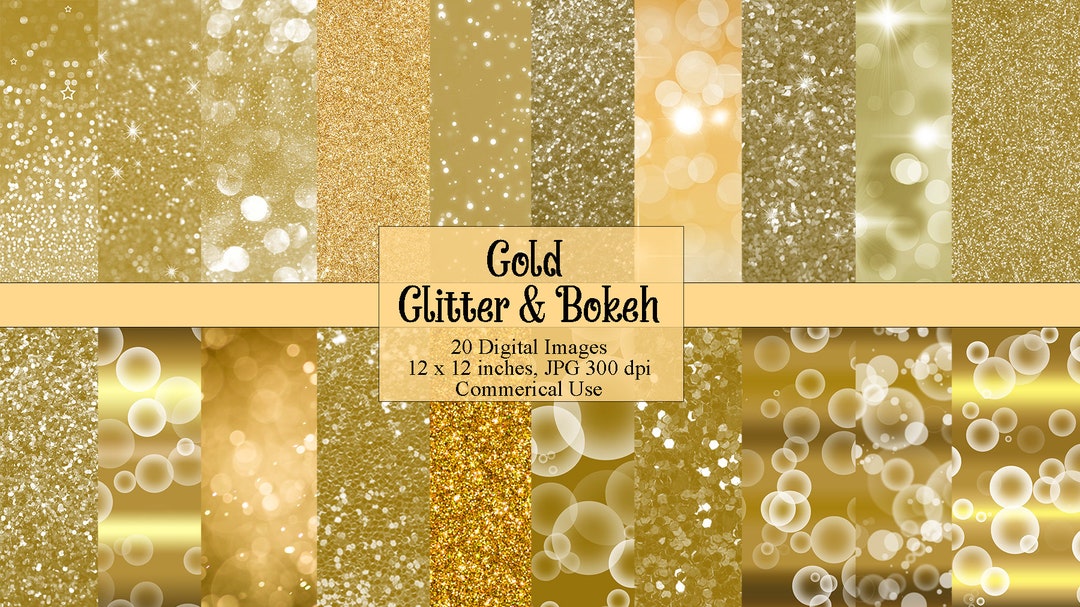 Gold Glitter and Bokeh Lights Digital Papers, Shimmer, Printable ...