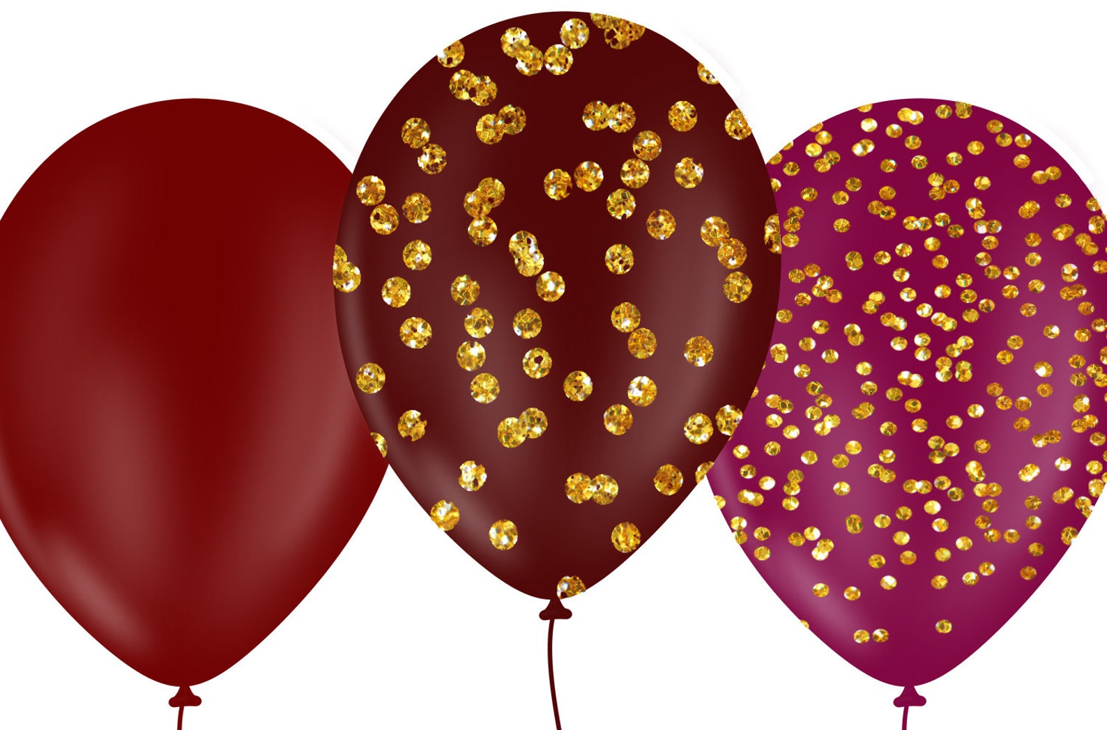 Burgundy and Gold Balloons Clipart, Gold Glitter Sparkle Confetti ...