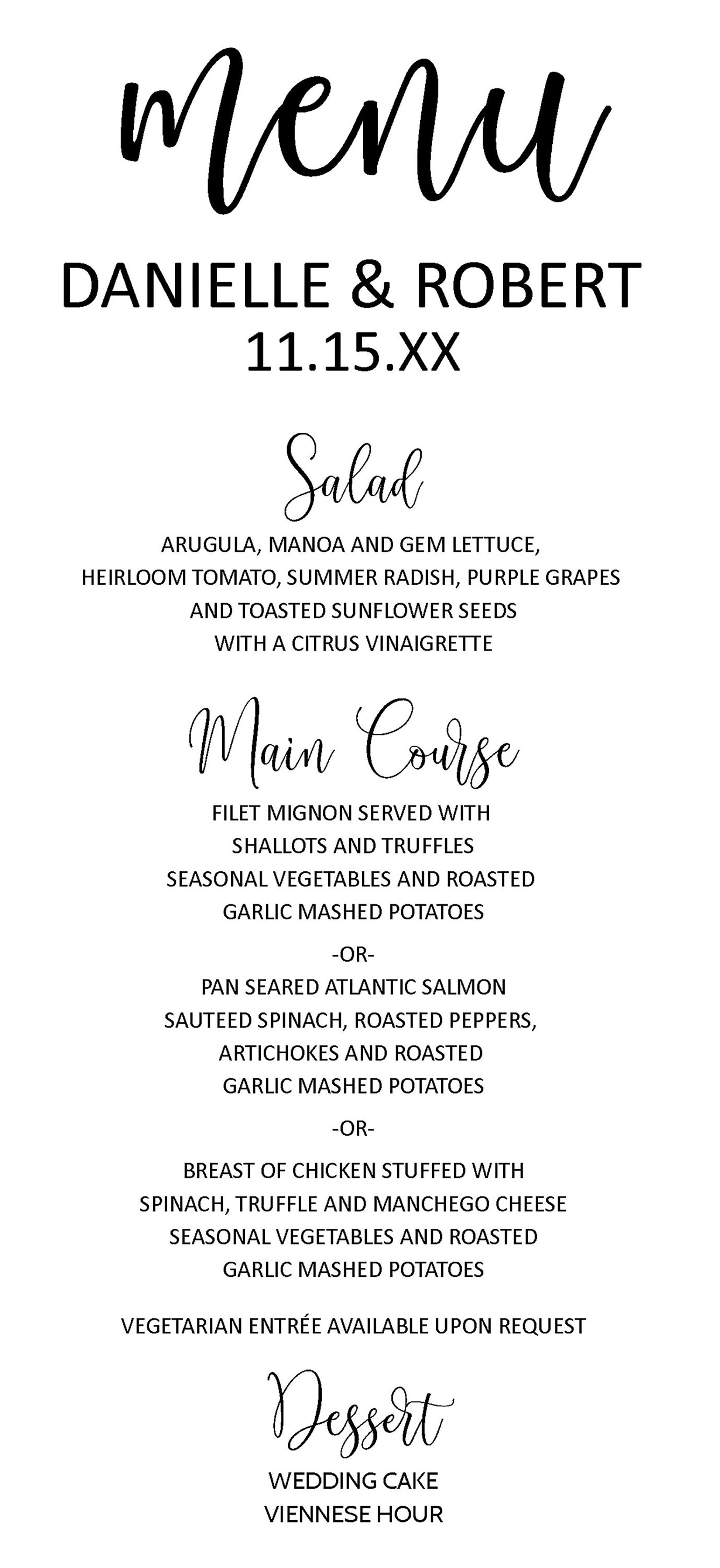 Wedding Menu Cards 3 Wedding Dinner Menu Wedding | Etsy