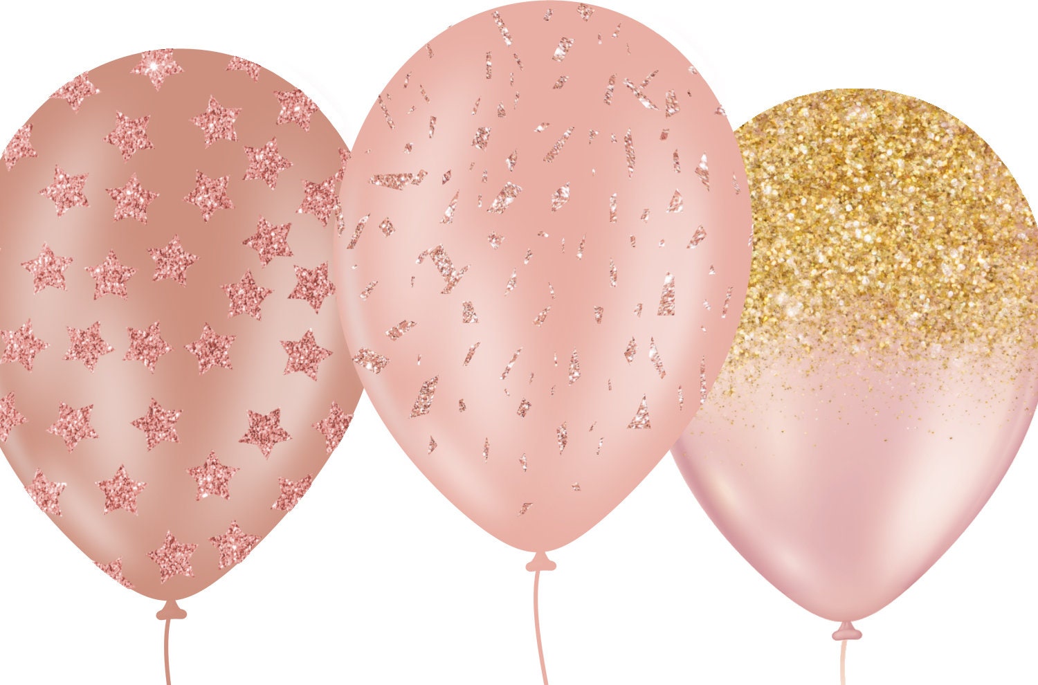 Rose Gold Balloons Clipart Glitter Balloon PNG Digital | Etsy