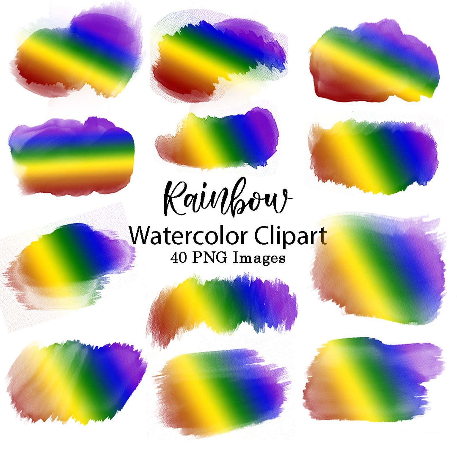 Rainbow Watercolor Clipart 15 Watercolor Brush Clip Art - Etsy
