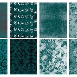 Gothic Teal Skulls, Grunge Digital Paper, Printable Backgrounds for ...