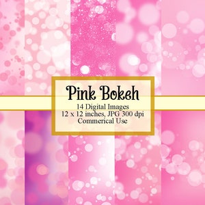 Pink Bokeh Digital Paper, Printable Backgrounds Bokeh Lights, Fairy ...