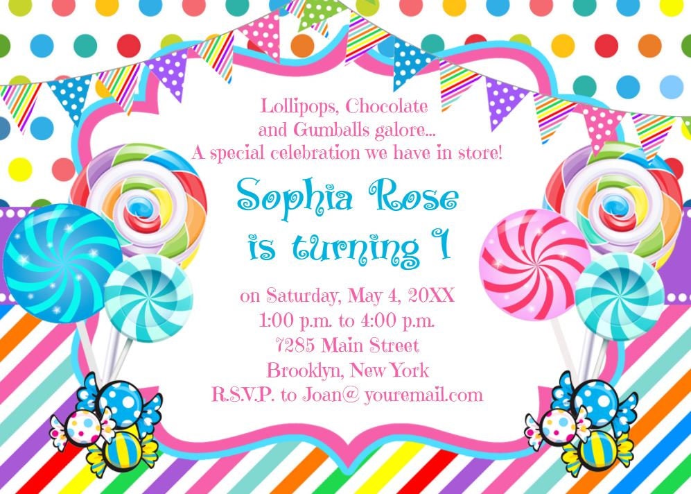 Candy Theme Birthday Invitation Candyland Birthday Digital | Etsy